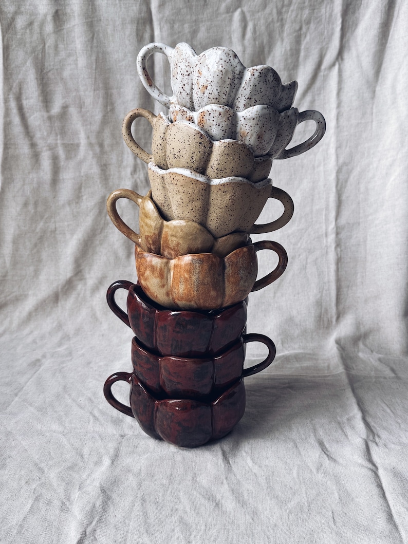 Hand-built Stoneware Petal Mug and Saucer Set – Toasted Floral Latte ...