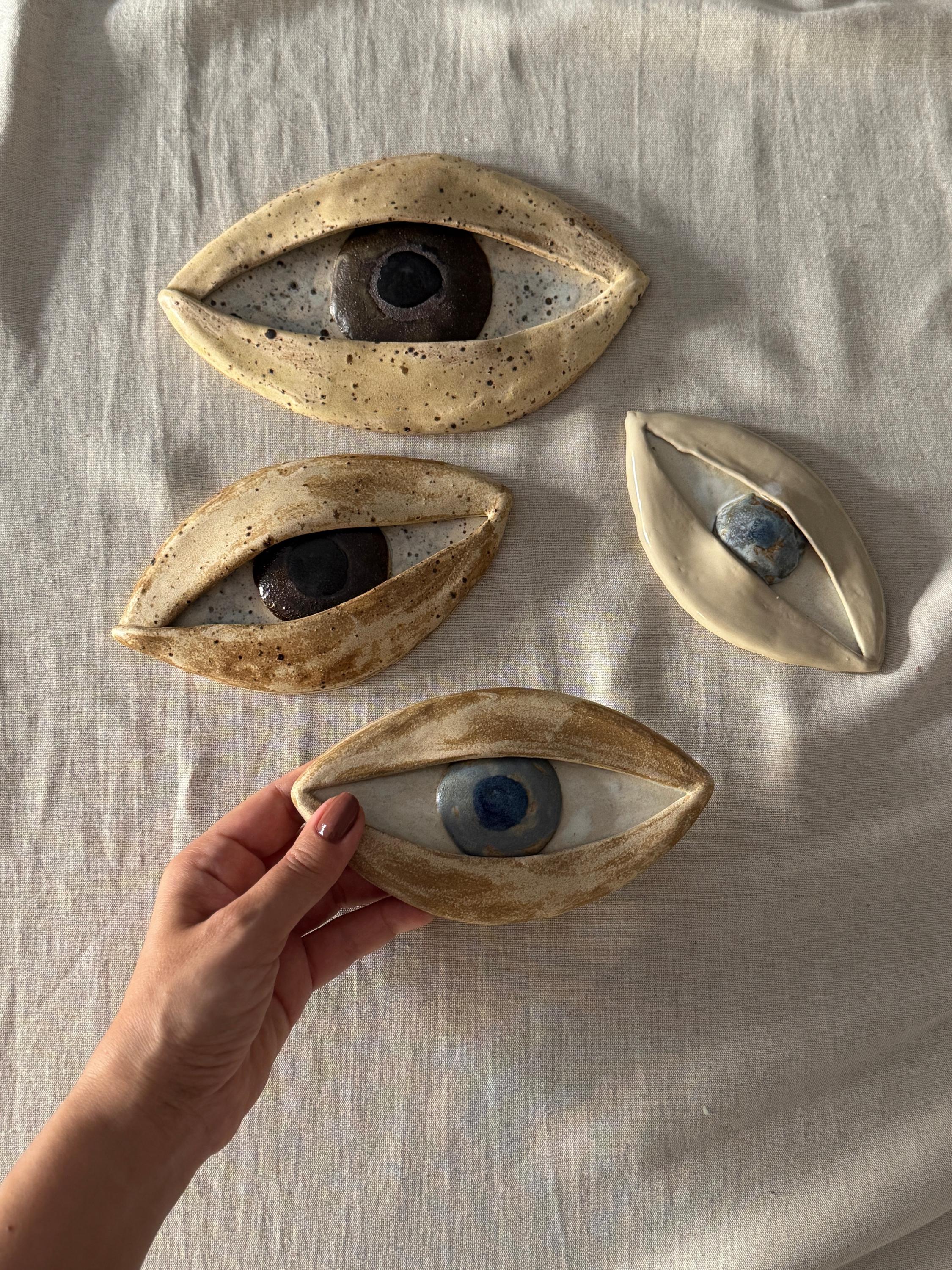 Ceramic Wall Eye Art: Handmade Stoneware Pottery, Rustic Antique Blue ...
