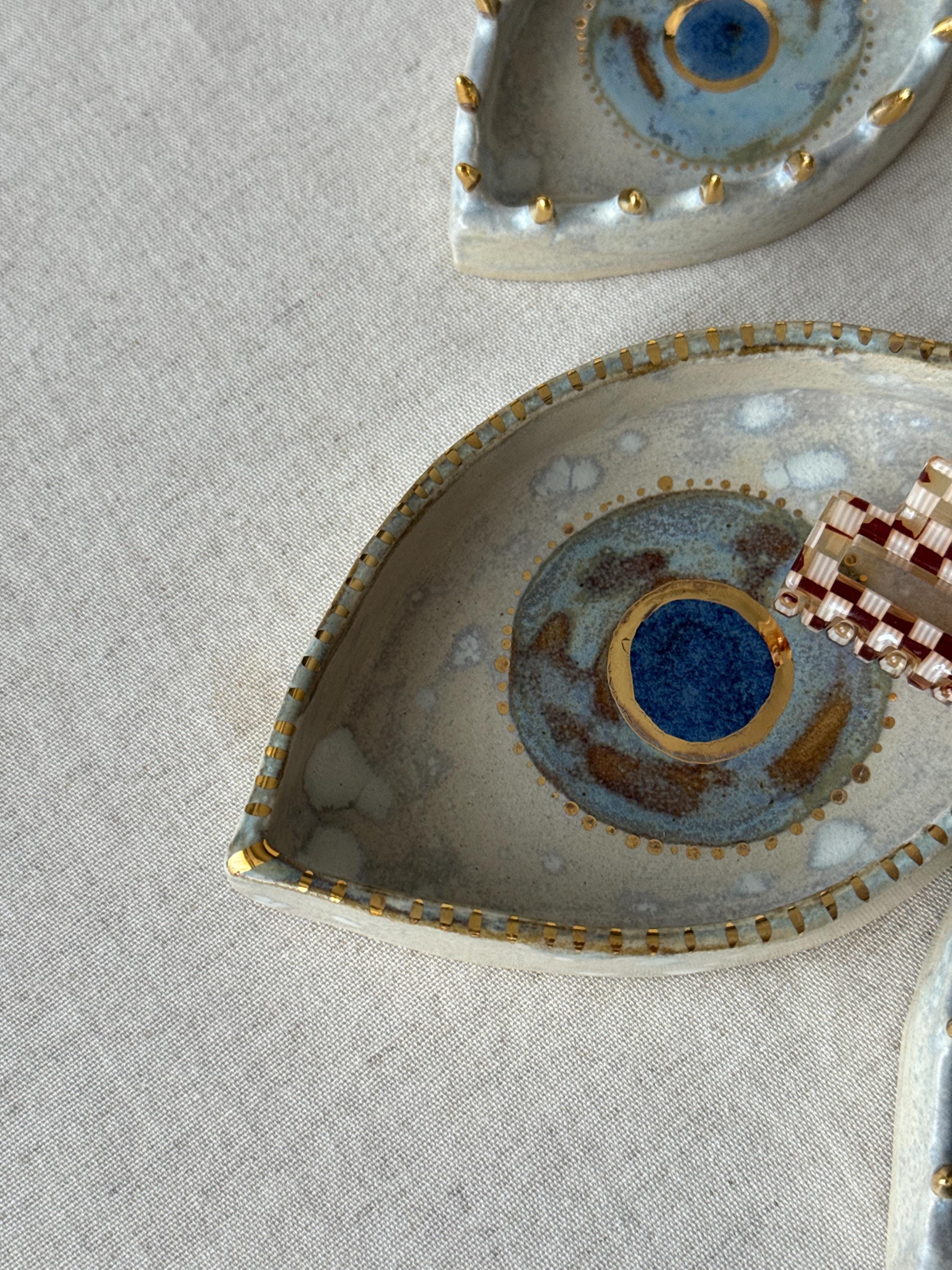 Handmade Ceramic Evil Eye Jewelry Dish: 14K Gold Luster Trinket Dish ...