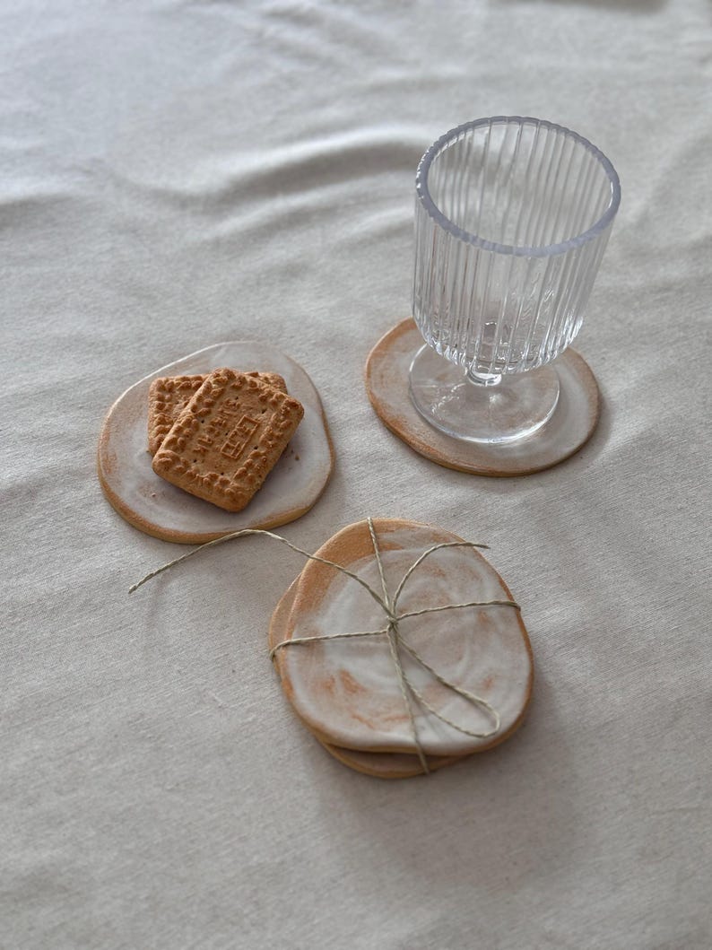 Handmade Stoneware Coasters: Neutral Wabi Sabi Drinkware / Ceramic ...