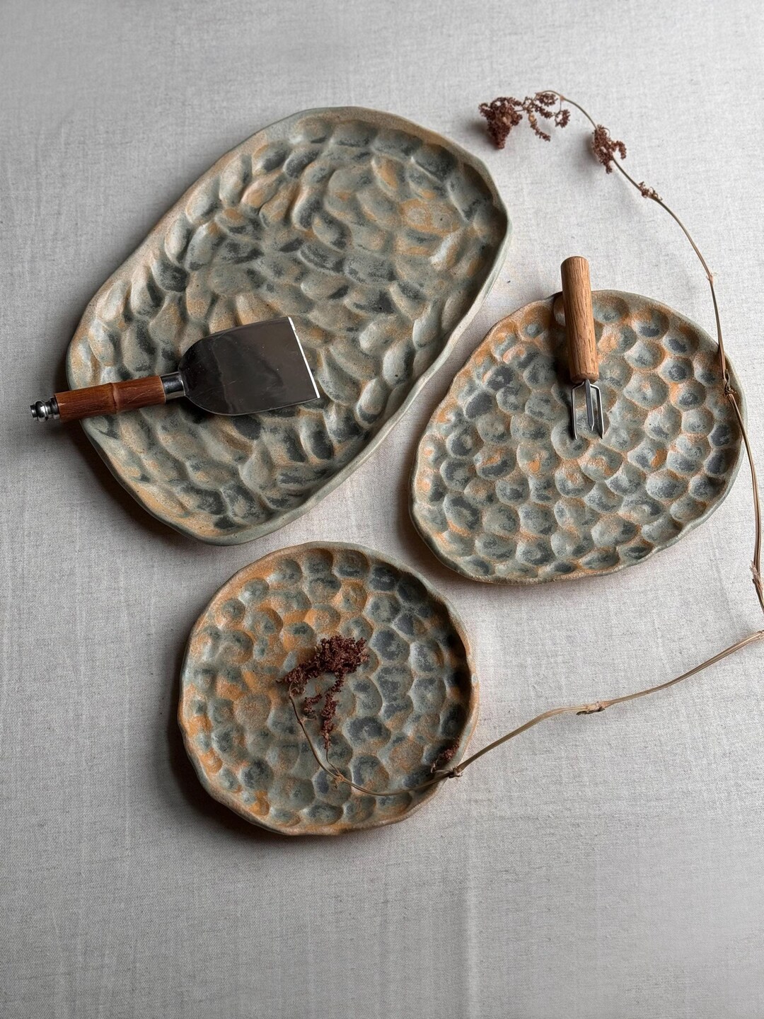 Ceramic Serving Plates Rustic Dinnerware Handmade Hosting Plates ...