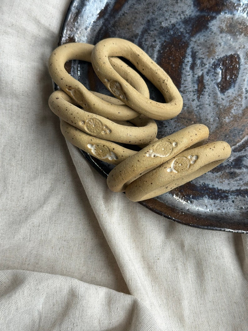 Handmade Ceramic Napkin Rings Set of 6, Stoneware Rustic Napkin Holder ...