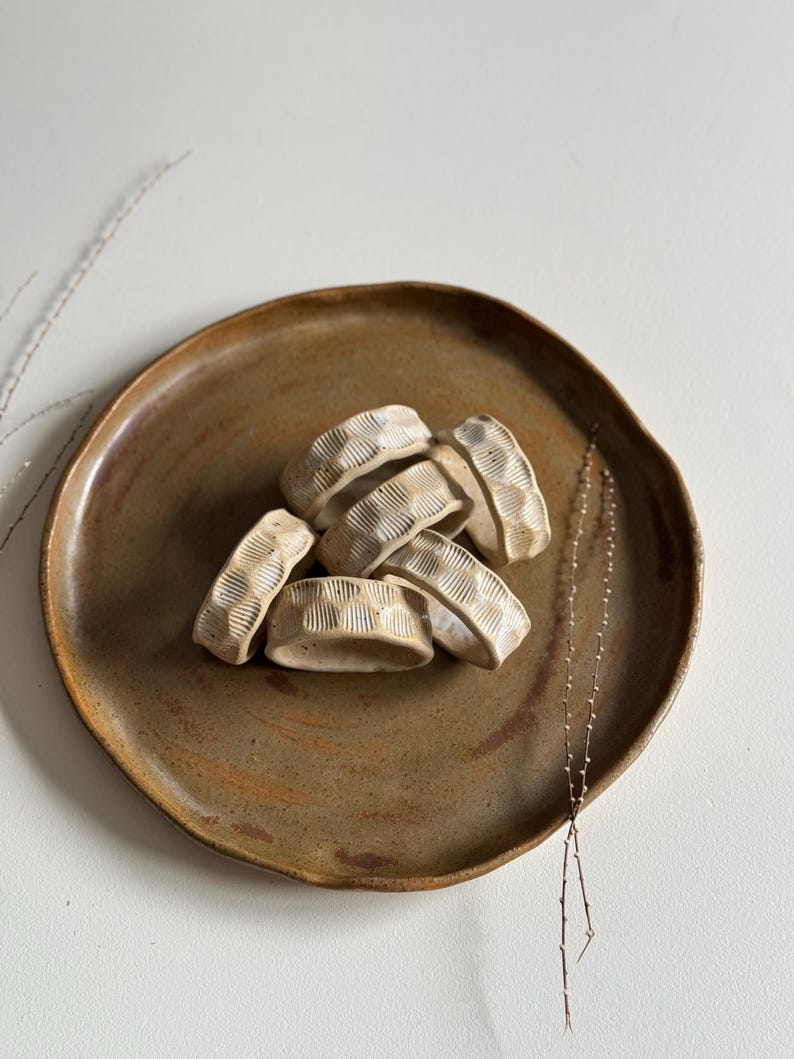 Handmade Ceramic Napkin Rings Set of 6, Stoneware Rustic Napkin Holder ...