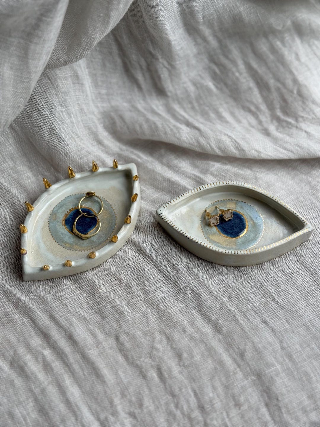 Handmade Ceramic Evil Eye Jewelry Dish With Real 14 K GOLD LUSTER ...