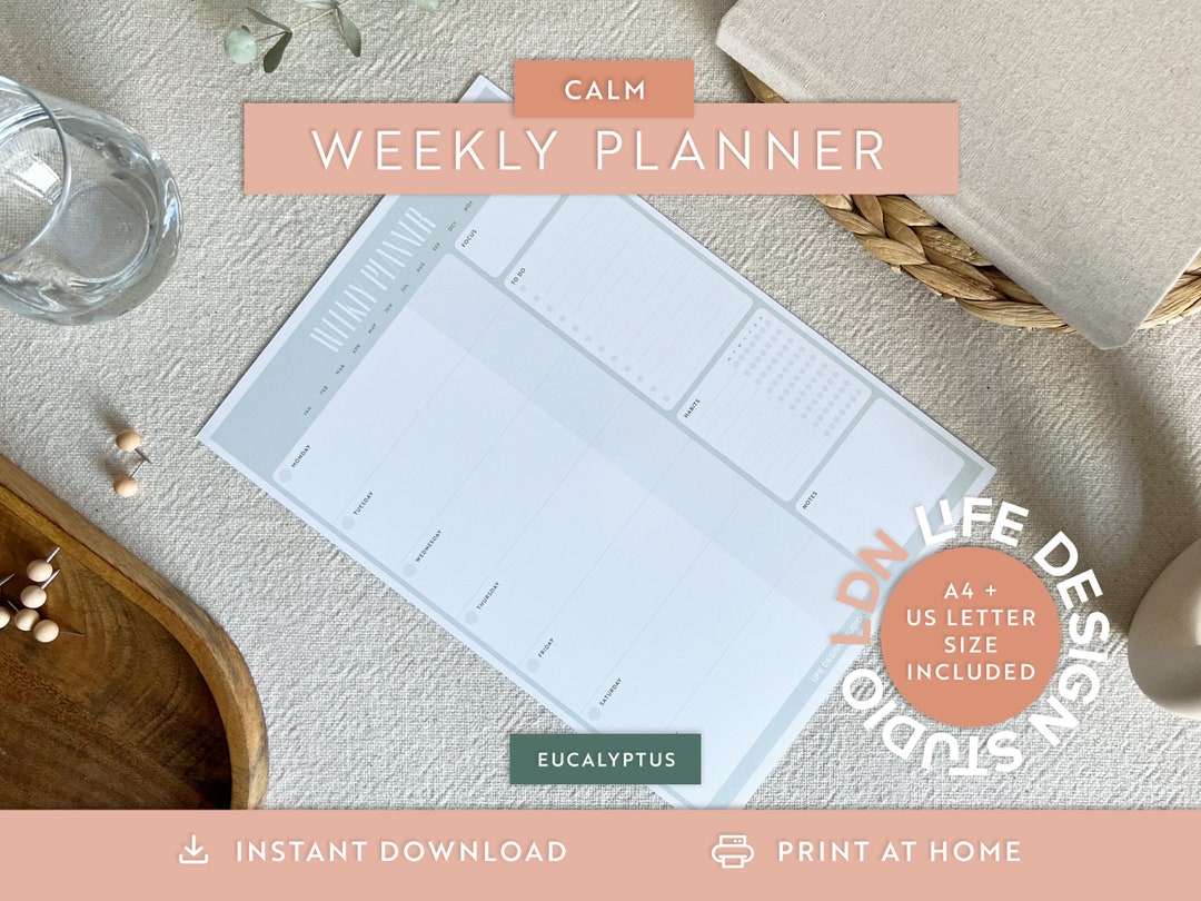 Weekly Planner A4 Weekly Desk Planner Printable PDF Calm Eucalyptus ...