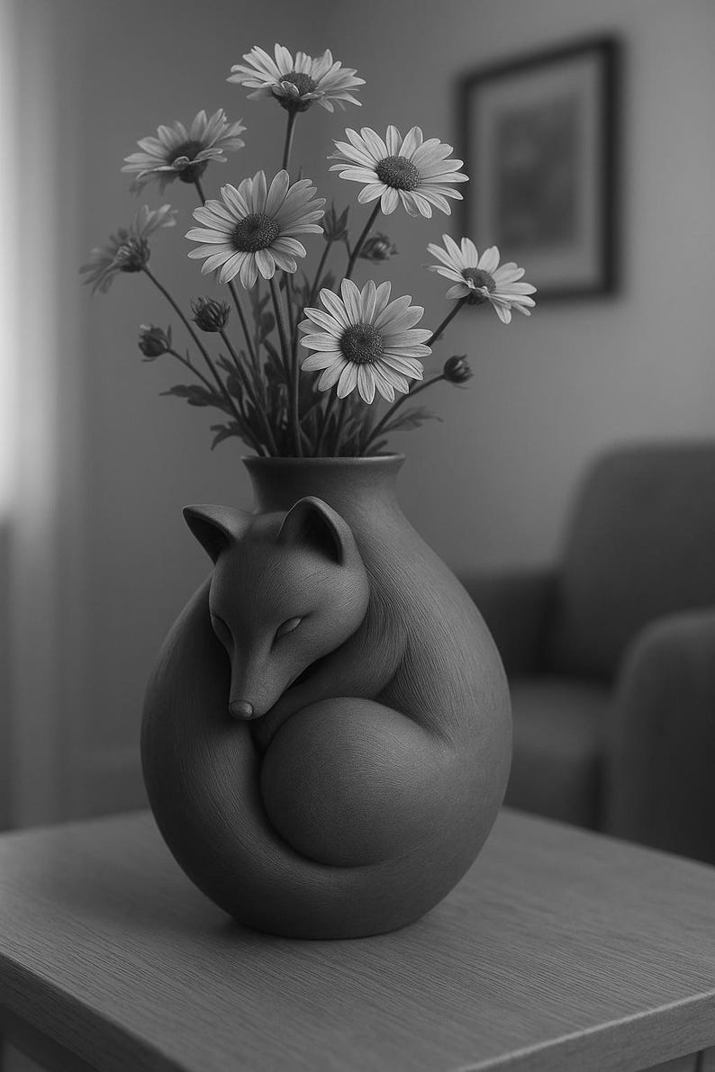 Fox Vase 3D Model STL | Cute Animal Flower Vase | Fox Sculpture Planter ...