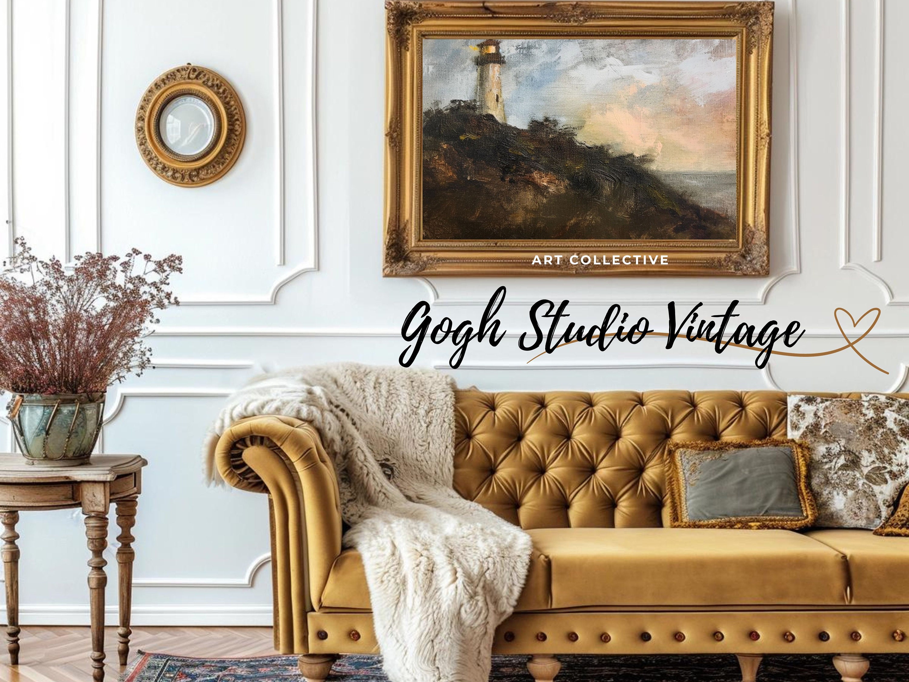 Vintage Lighthouse Oil Painting, Coastal Wall Art (digital Download) - Etsy
