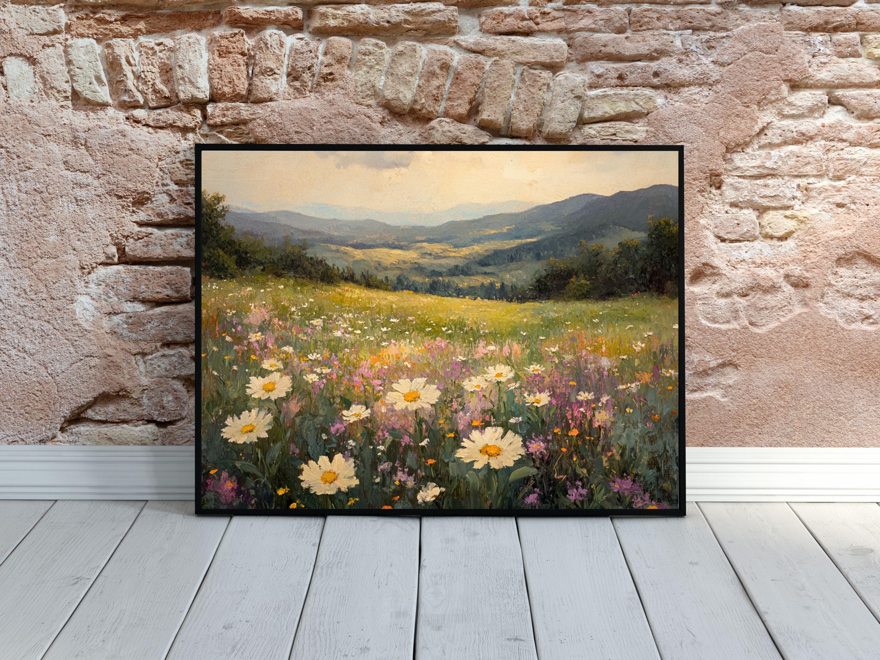 Wildflower Field Landscape Painting, Vintage Cottagecore Art (digital ...