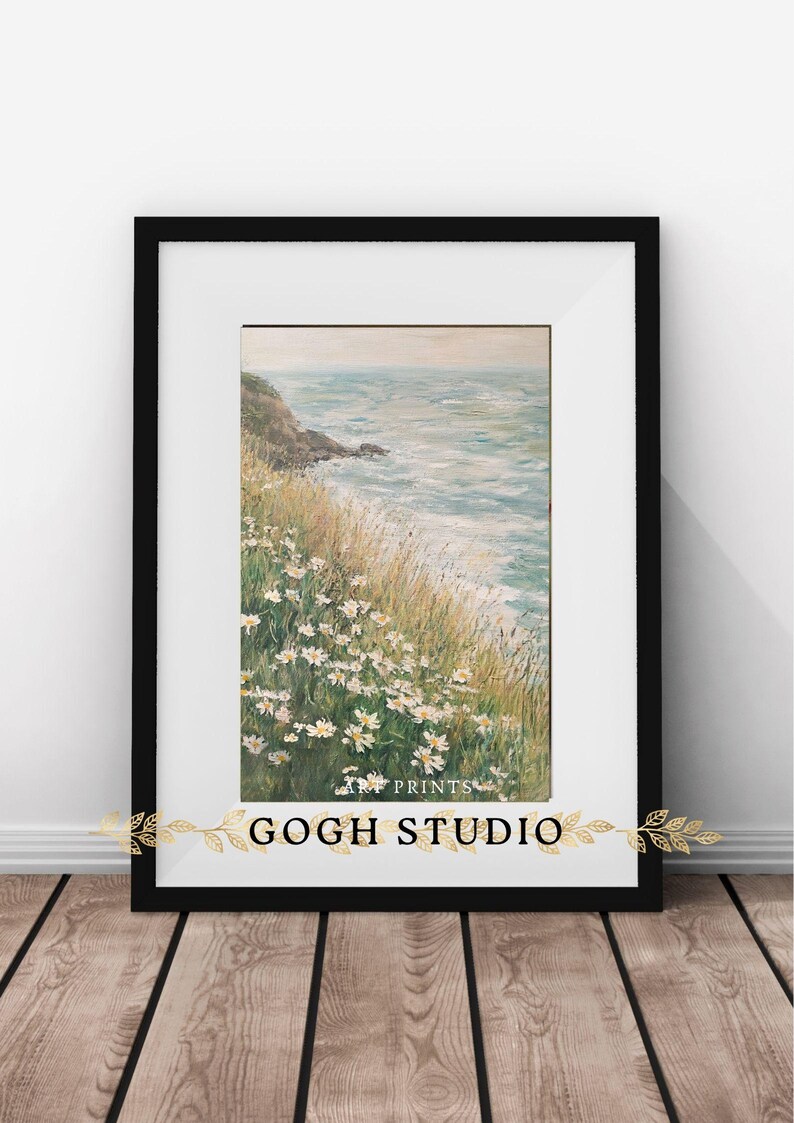Coastal Wildflower Field Painting | Vintage Seaside Print (digital ...