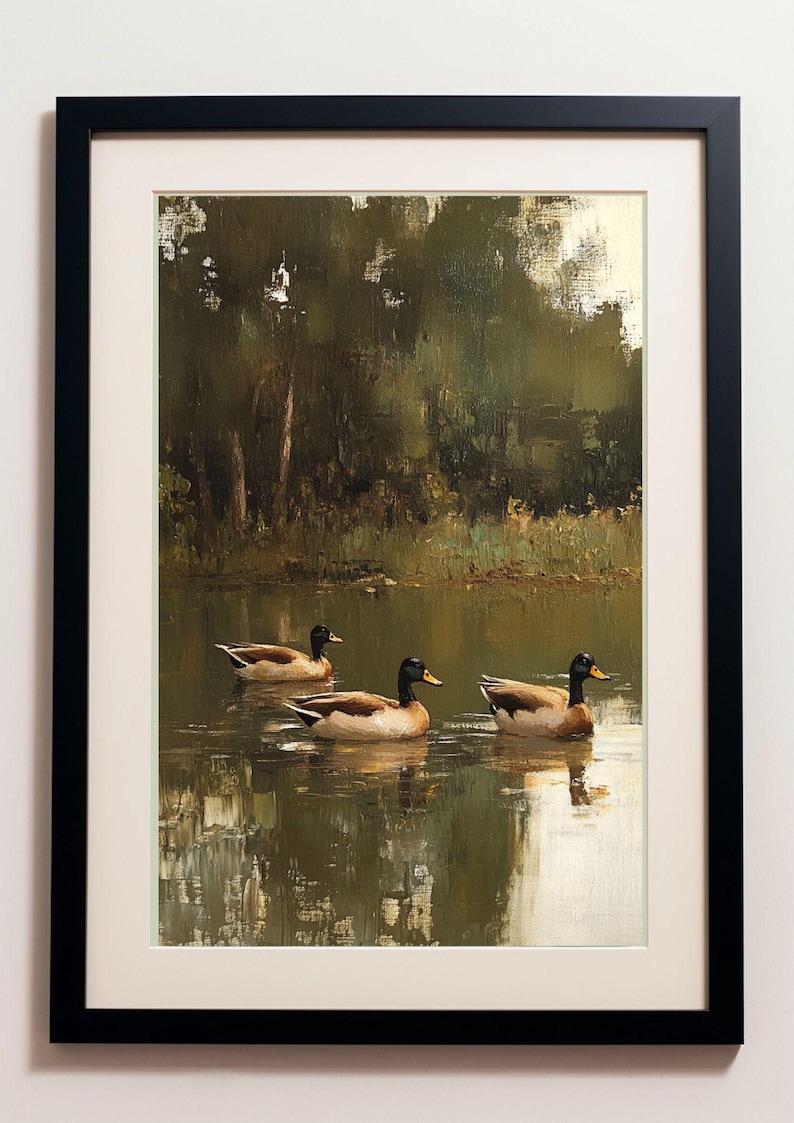 Vintage Mallard Ducks Oil Painting, Rustic Cottagecore Nature Scene ...