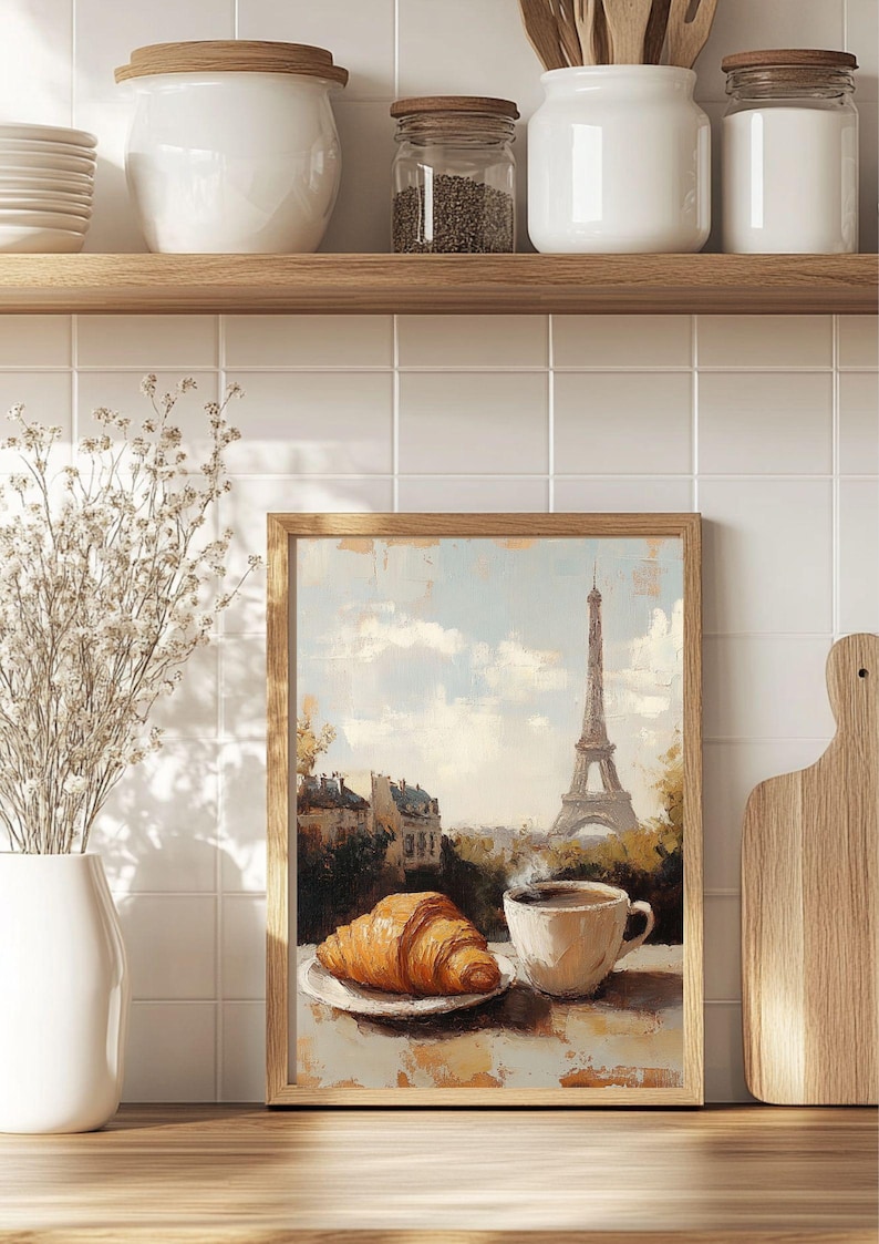 Vintage Parisian Breakfast Oil Painting, Eiffel Tower Cottagecore Art ...