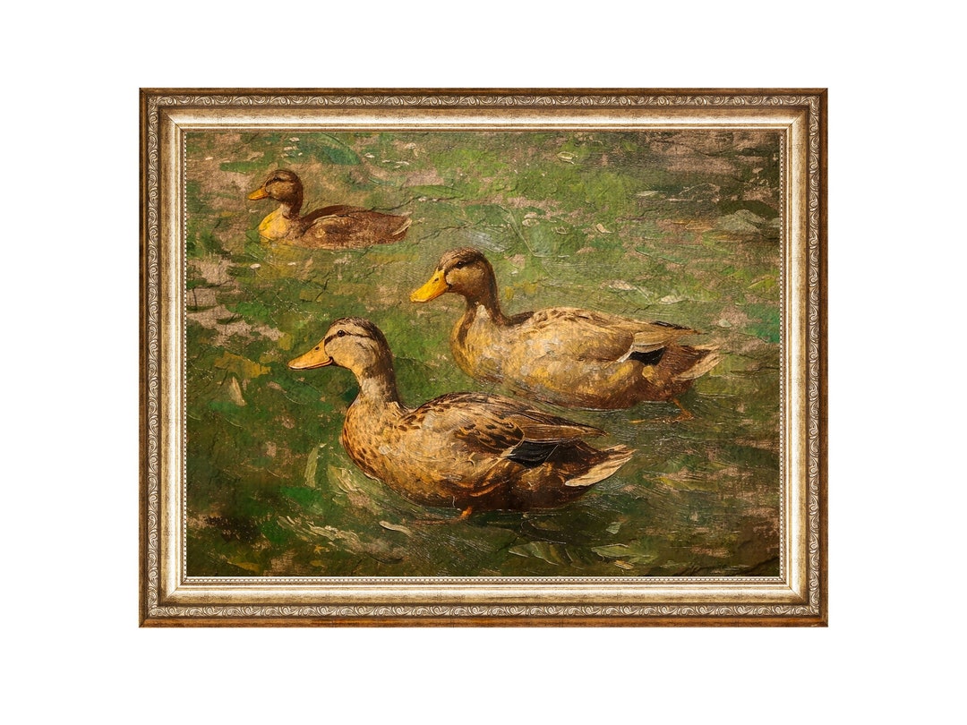Duck Lake Farm Painting Landscape Duck Art, Wall Art Vintage Prints ...