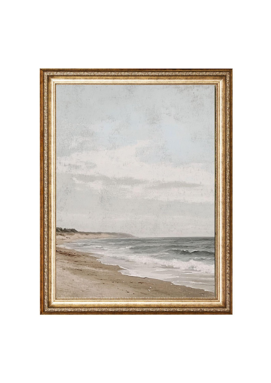 Calm Beach Scene Minimalist Seaside Landscape VINTAGE Oil Painting ...
