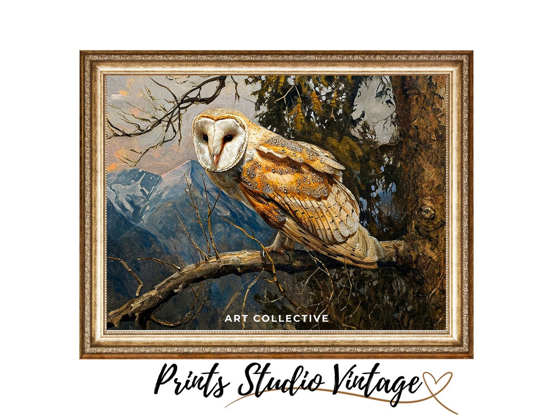Owl Painting Wildlife Art Vintage Owl ART PRINT Vintage Oil Painting ...