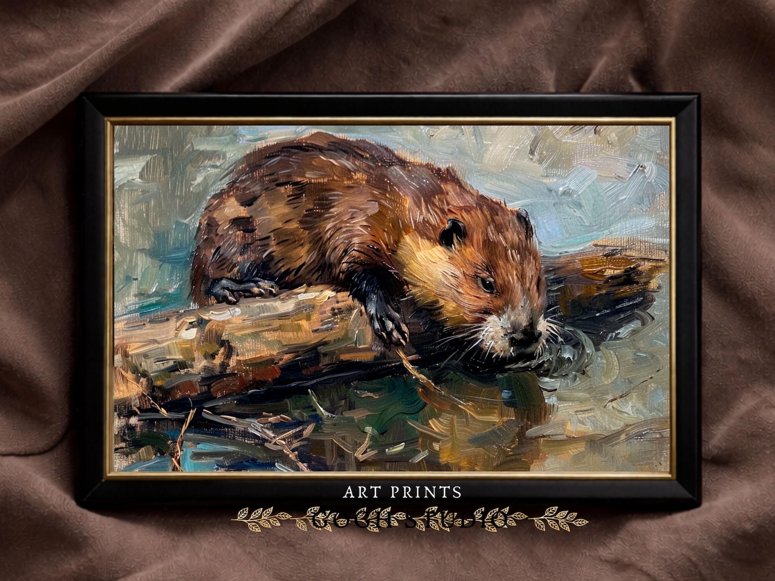 Beaver Oil Painting VINTAGE Prints, PRINTABLE Wall ART, Horizontal Art ...