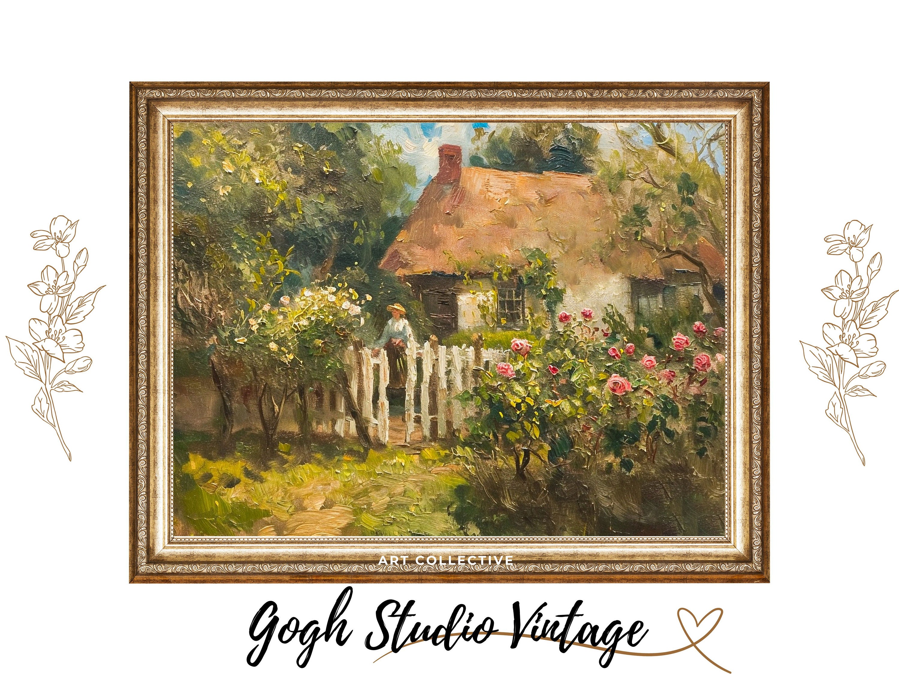 Rose Garden and Cottage Printable, Rustic Farmhouse Captivating ...