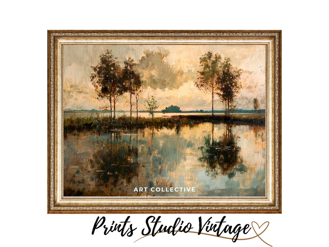 Lake Artwork Landscape Painting - Trees Wall Art Countryside Print ...