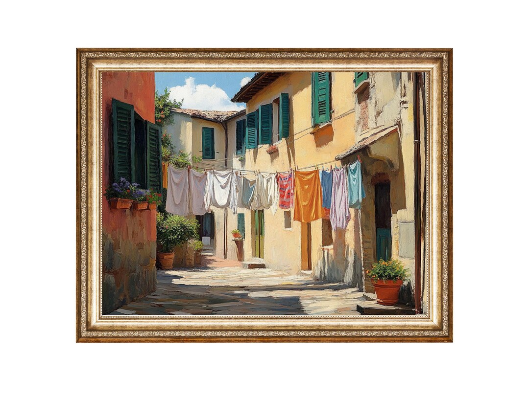 Rustic Italian Village Old Town Art Oil Painting, Cottage Core Art ...