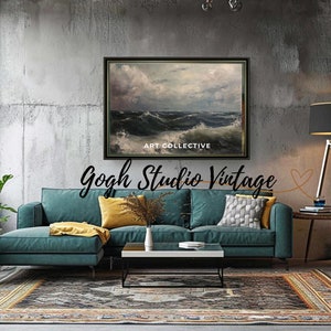 Ocean Storm Print Nautical Wall Art, Vintage Cloud Print Painting Waves ...