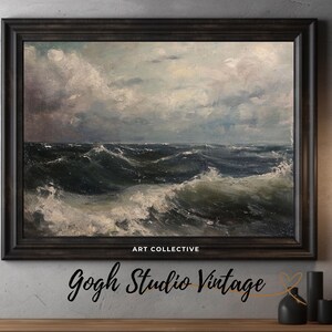 Ocean Storm Print Nautical Wall Art, Vintage Cloud Print Painting Waves ...