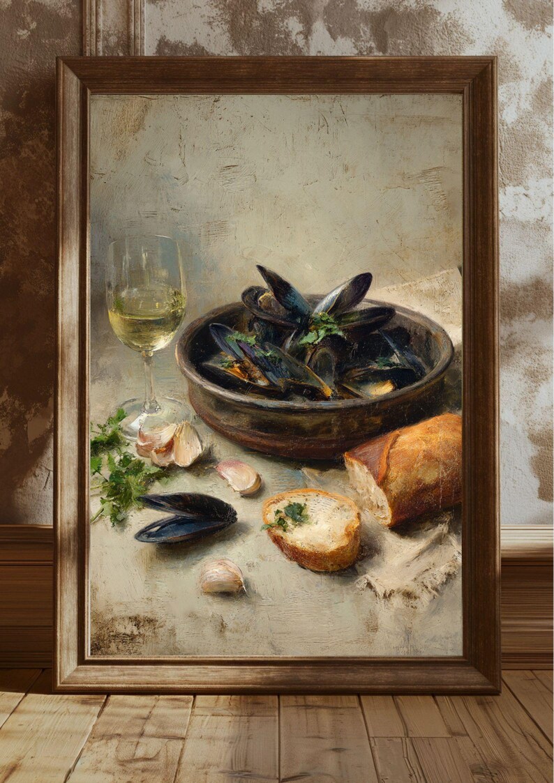 Vintage Mussels Still Life Painting – Cottagecore Kitchen Art (digital ...