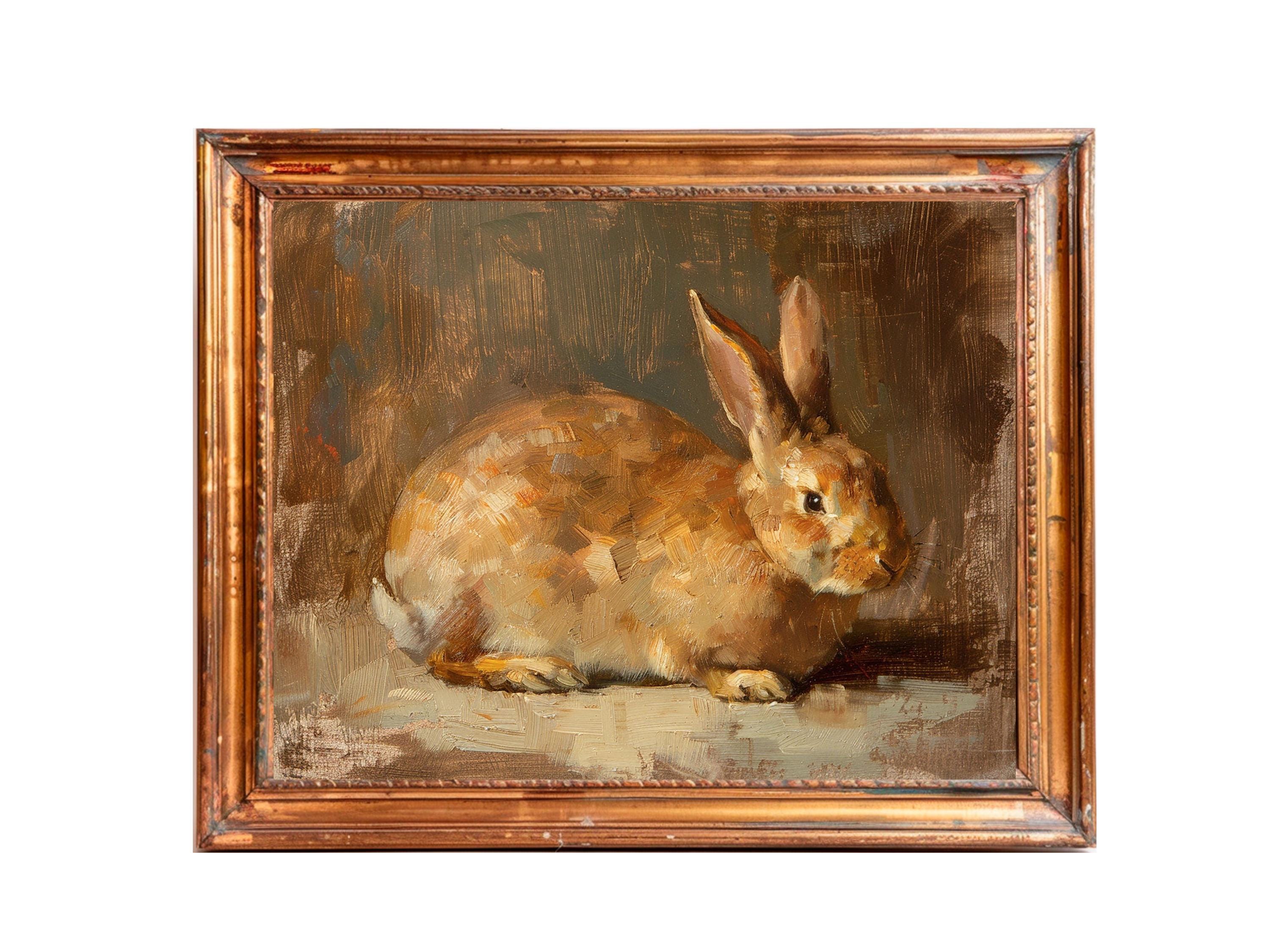 Rabbit Painting Brown Bunny Art Farmhouse Wall Decor, Animal VINTAGE ...