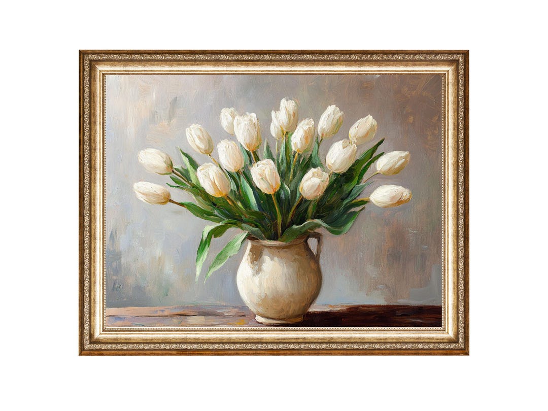 Tulips White Flowers Flower Art Oil Painting, Cottage Core Art, Best ...
