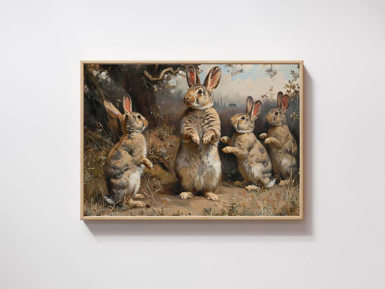 Bunny Oil Painting Rabbit VINTAGE Prints, PRINTABLE Wall ART ...