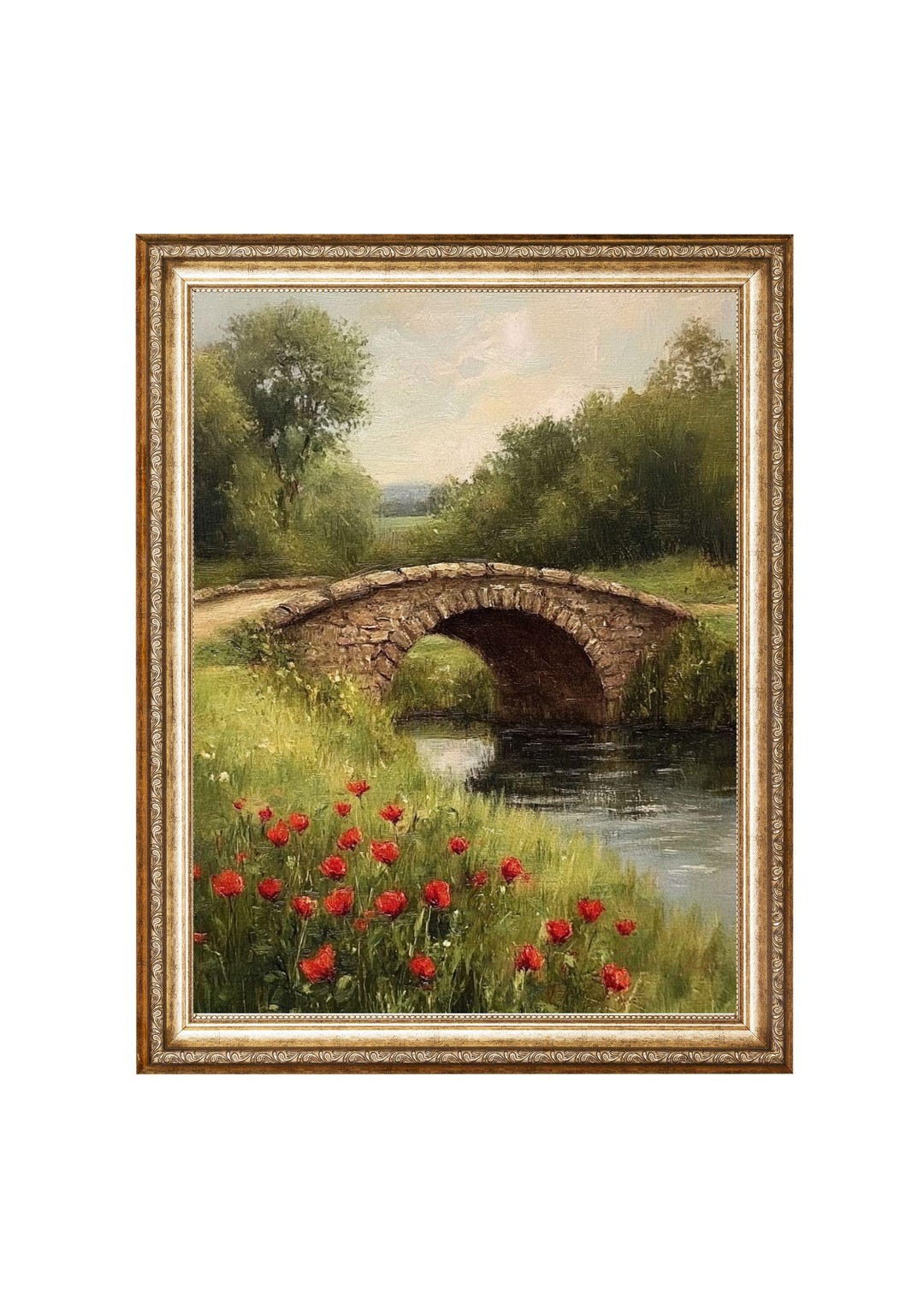 Vintage Stone Bridge Oil Painting, Cottagecore Landscape Art (digital ...