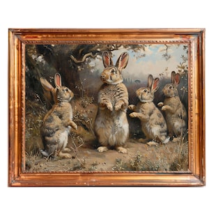 Bunny Oil Painting Rabbit VINTAGE Prints, PRINTABLE Wall ART ...
