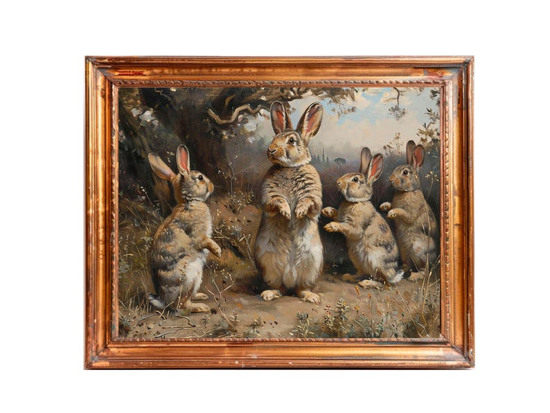 Bunny Oil Painting Rabbit VINTAGE Prints, PRINTABLE Wall ART ...