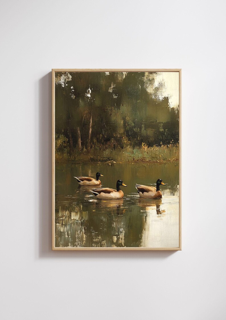Vintage Mallard Ducks Oil Painting, Rustic Cottagecore Nature Scene ...