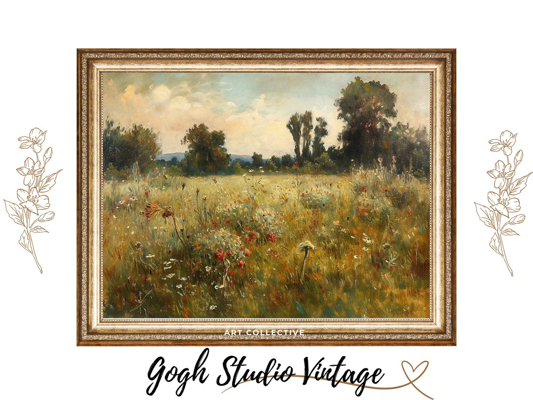 Wildflower Field Art, Flower Field Print, Meadow of Flowers, Antique ...