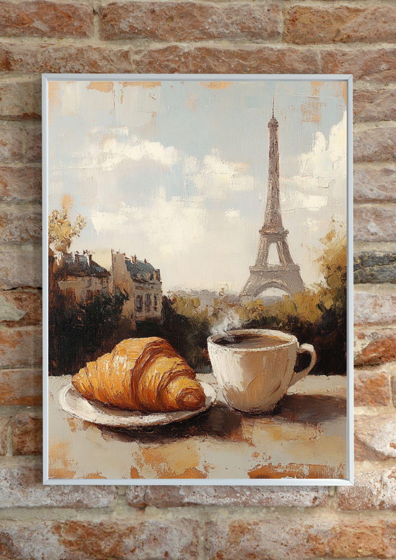 Vintage Parisian Breakfast Oil Painting, Eiffel Tower Cottagecore Art ...