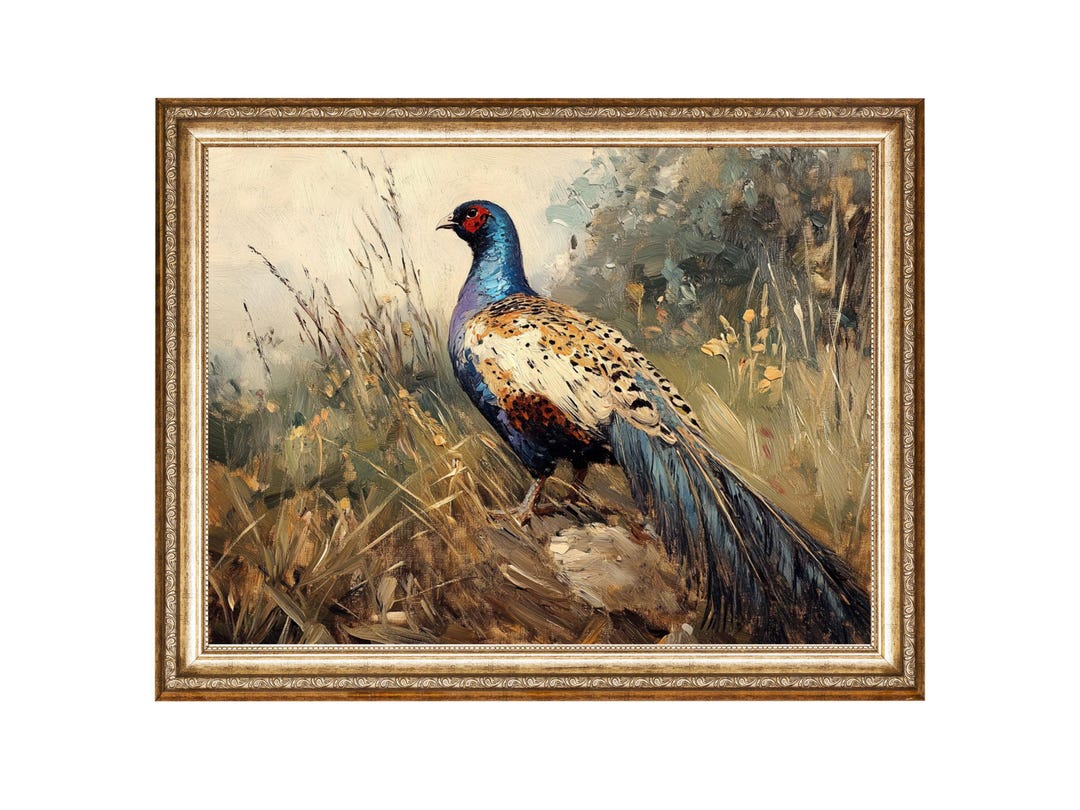 Vintage Pheasant Painting, Bird Wall Art, Cottage Core Decor (digital ...