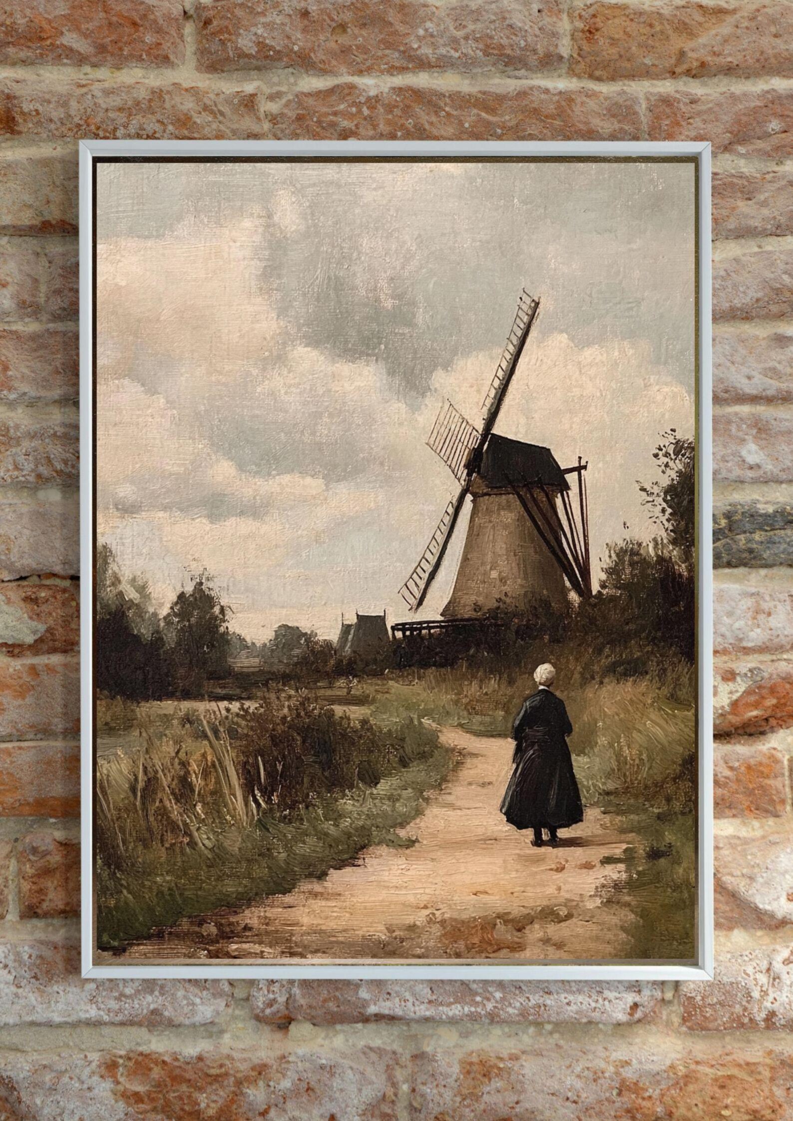 Vintage Dutch Windmill Oil Painting, Rustic Cottagecore Art (digital ...