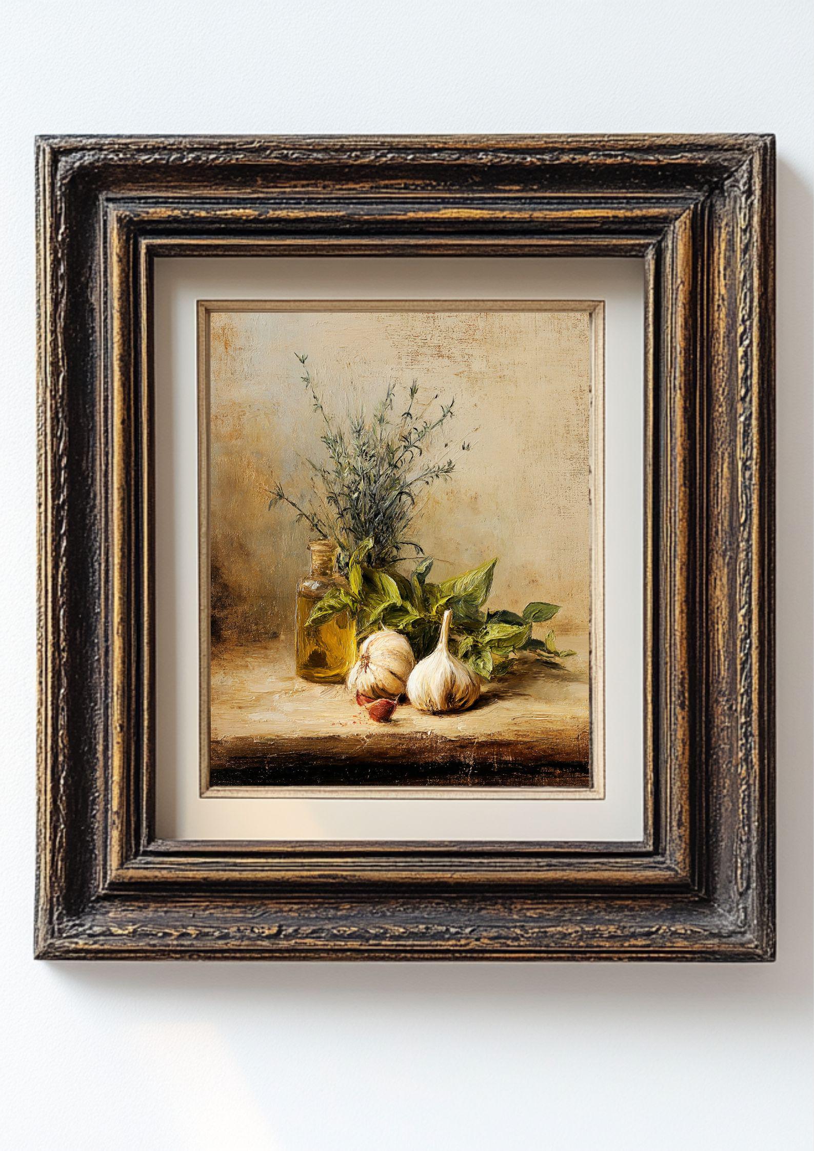 Vintage Garlic Still Life Oil Painting, Cottagecore Kitchen Art ...