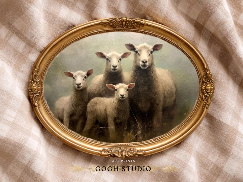 Vintage Sheep Painting Art Print, Farmhouse Animal Portrait (digital ...