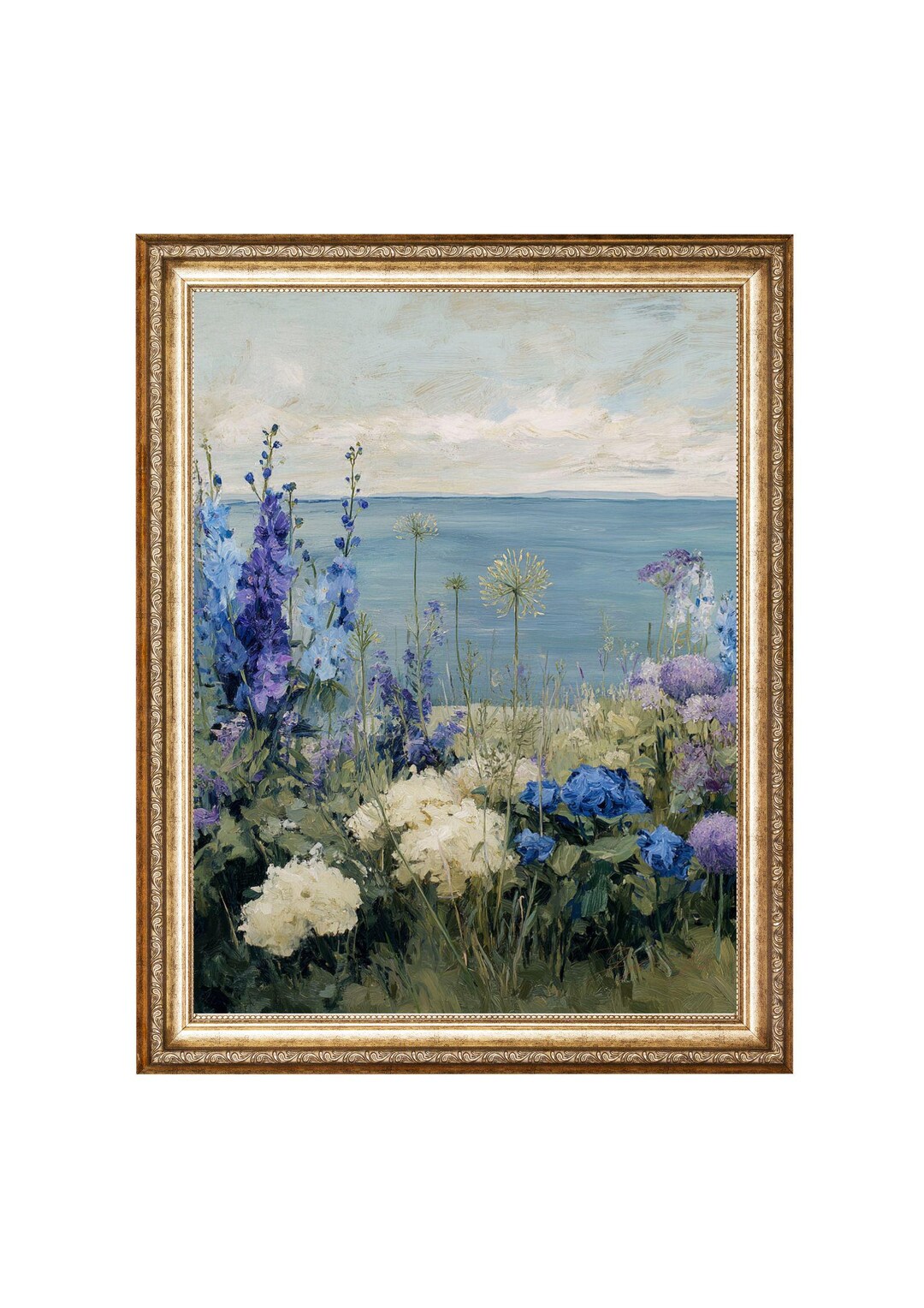 Seaside Wildflower Coastal Landscape Painting, Floral VINTAGE Oil ...