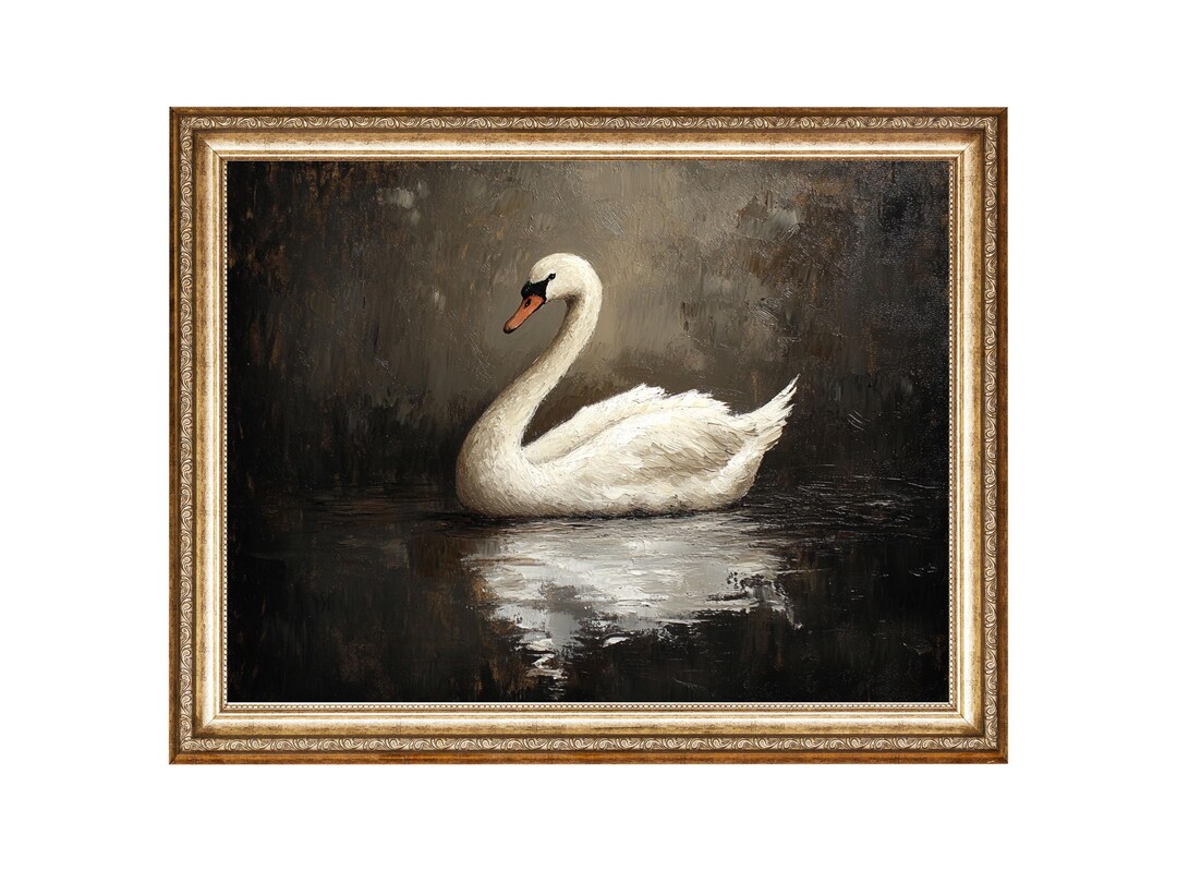 White Swan Painting Vintage Bird Art Oil Painting, VINTAGE Style Prints ...