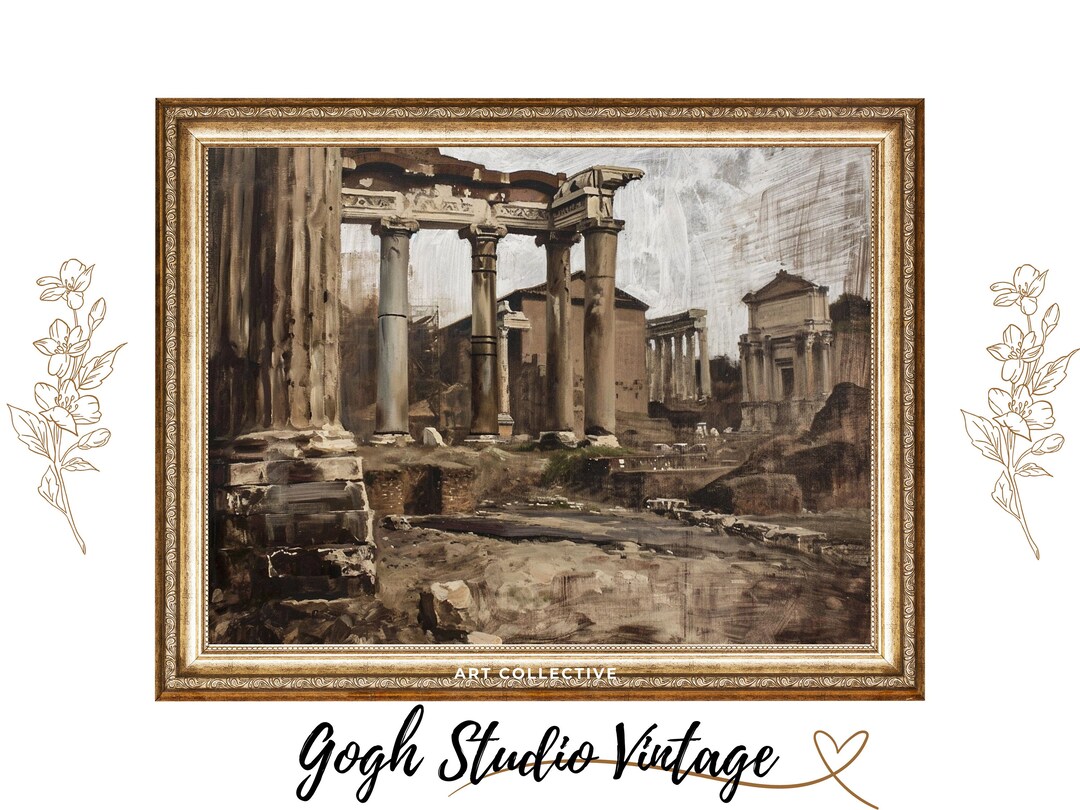 Italy Painting Vintage Roman Forum Oil Painting, Rome Landmark Print ...