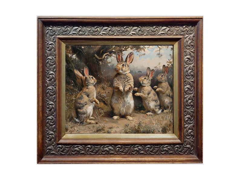 Bunny Oil Painting Rabbit VINTAGE Prints, PRINTABLE Wall ART ...