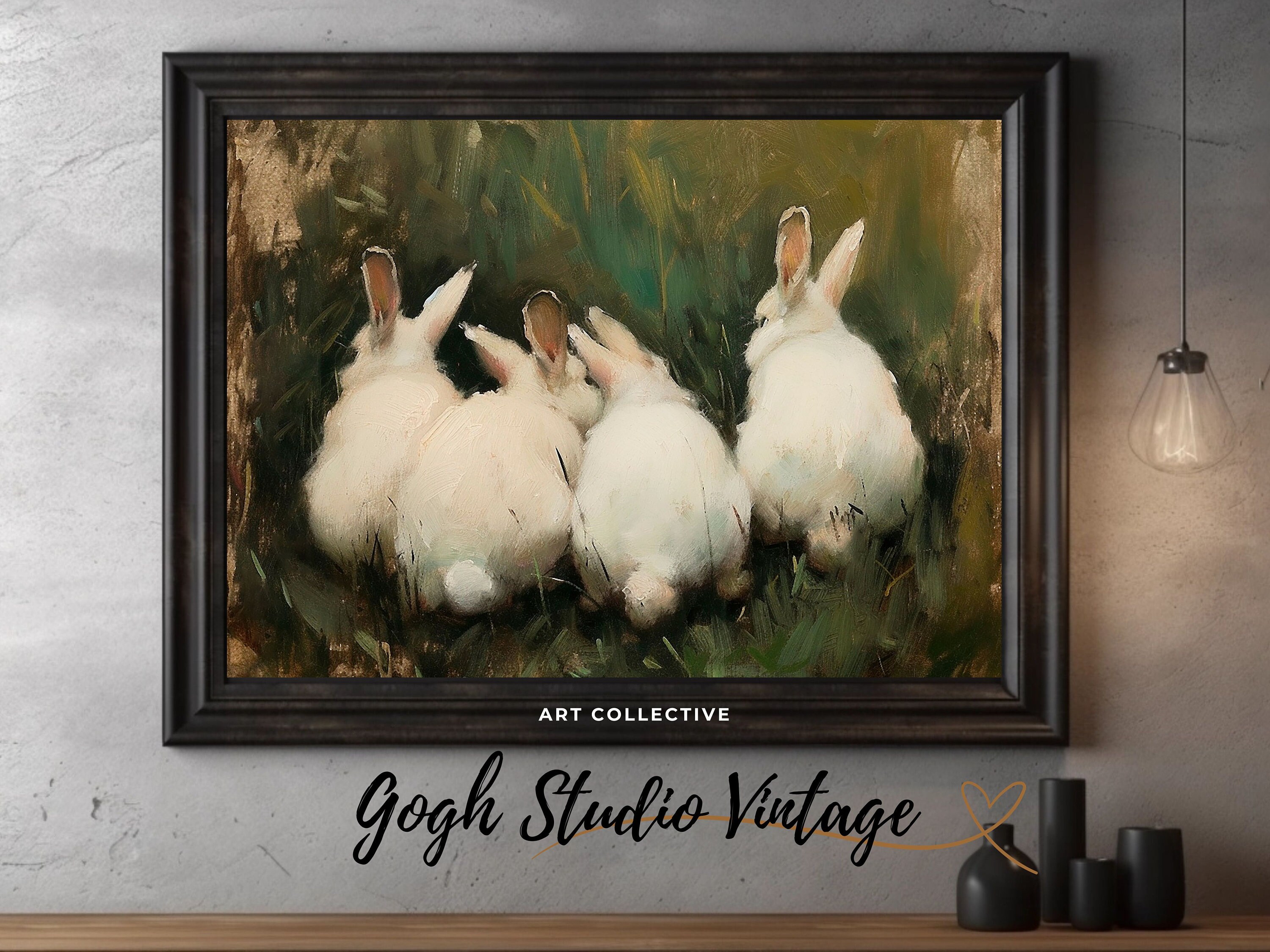 Vintage Rabbit Print Wall Art Farmhouse Decor, Bunnies Rabbit Print ...