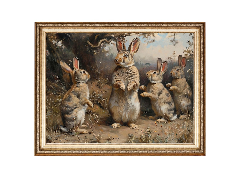Bunny Oil Painting Rabbit VINTAGE Prints, PRINTABLE Wall ART ...