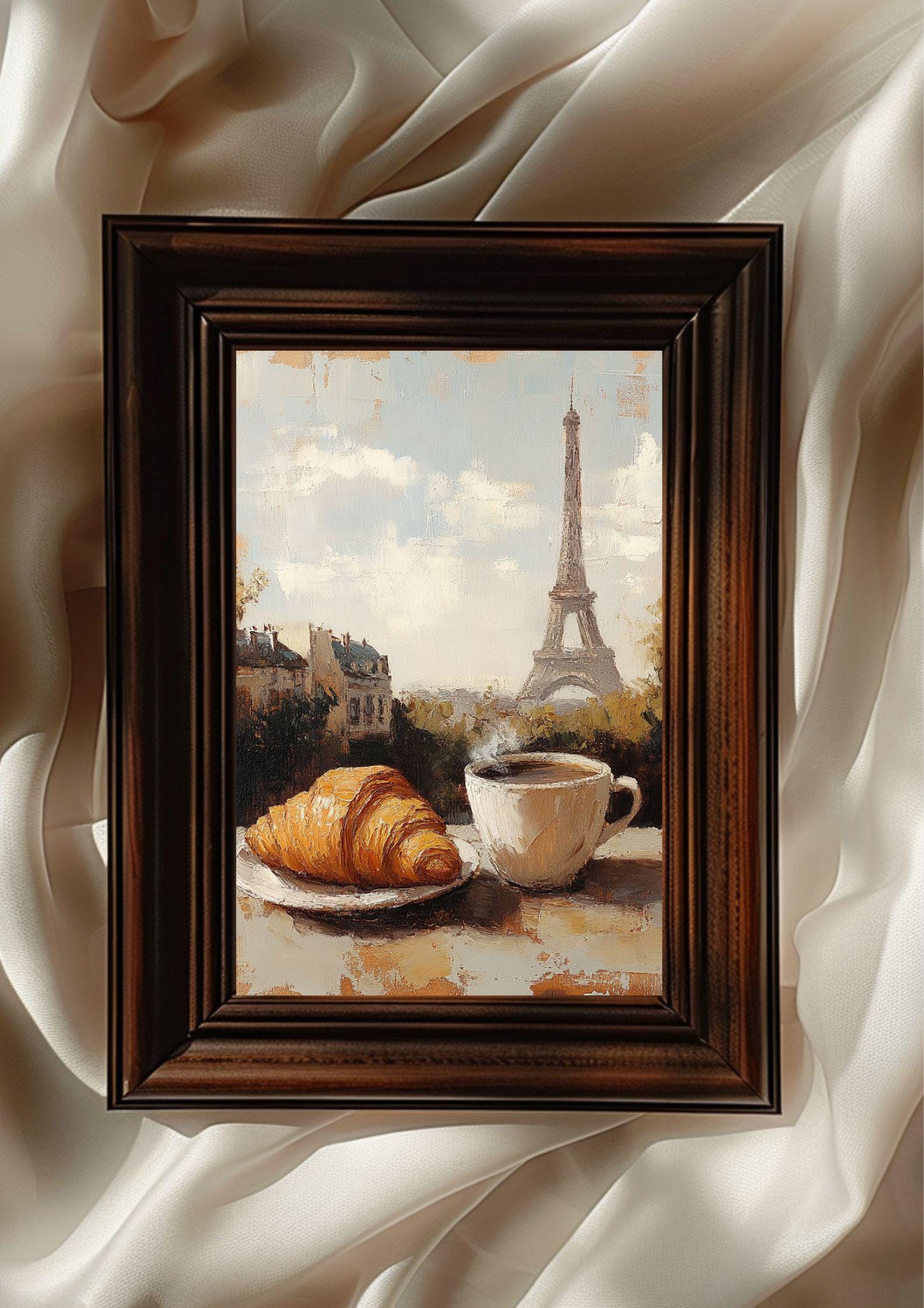 Vintage Parisian Breakfast Oil Painting, Eiffel Tower Cottagecore Art ...