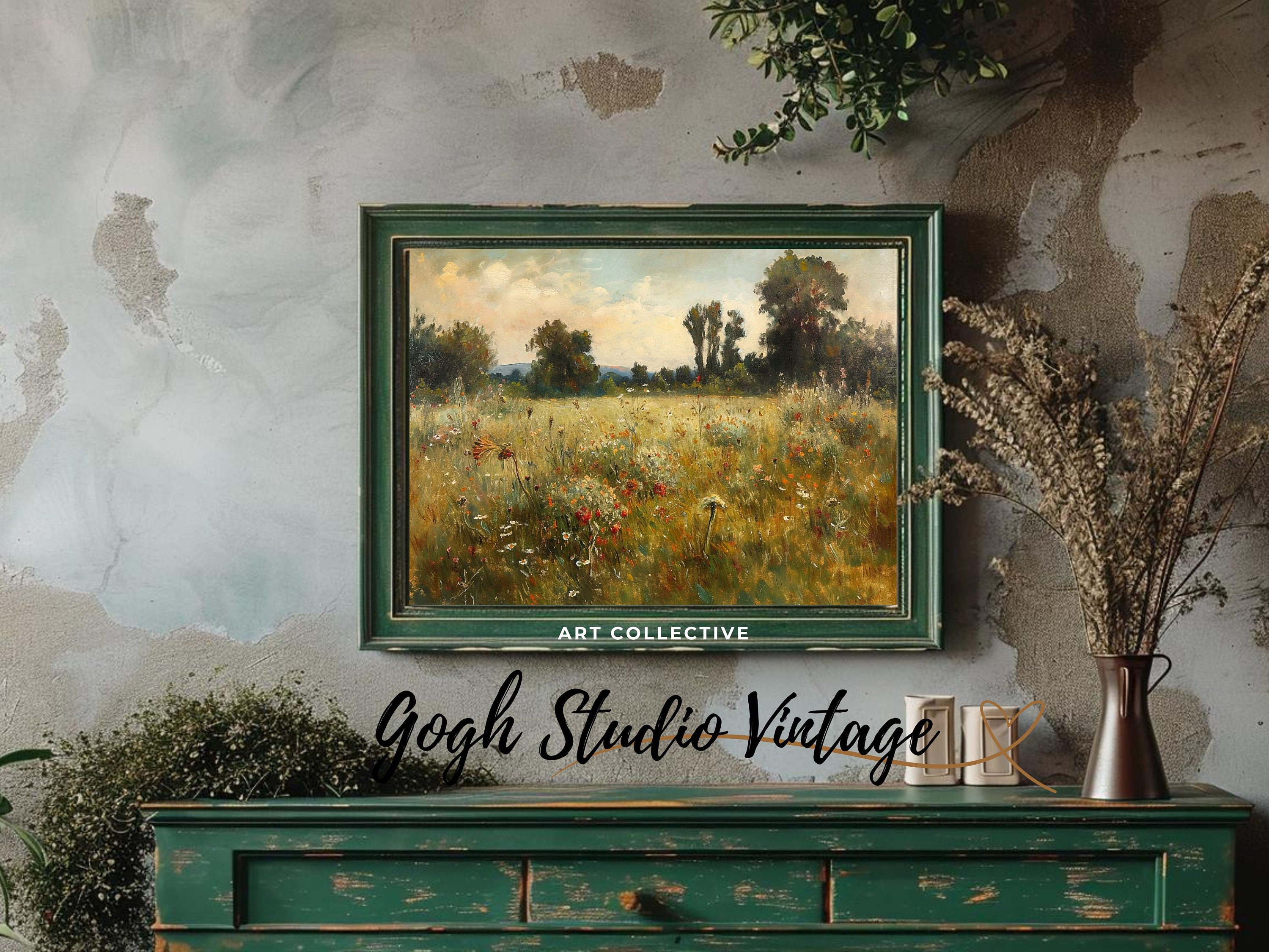 Wildflower Field Art, Flower Field Print, Meadow of Flowers, Antique ...