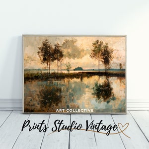 Lake Artwork Landscape Painting - Trees Wall Art Countryside Print ...