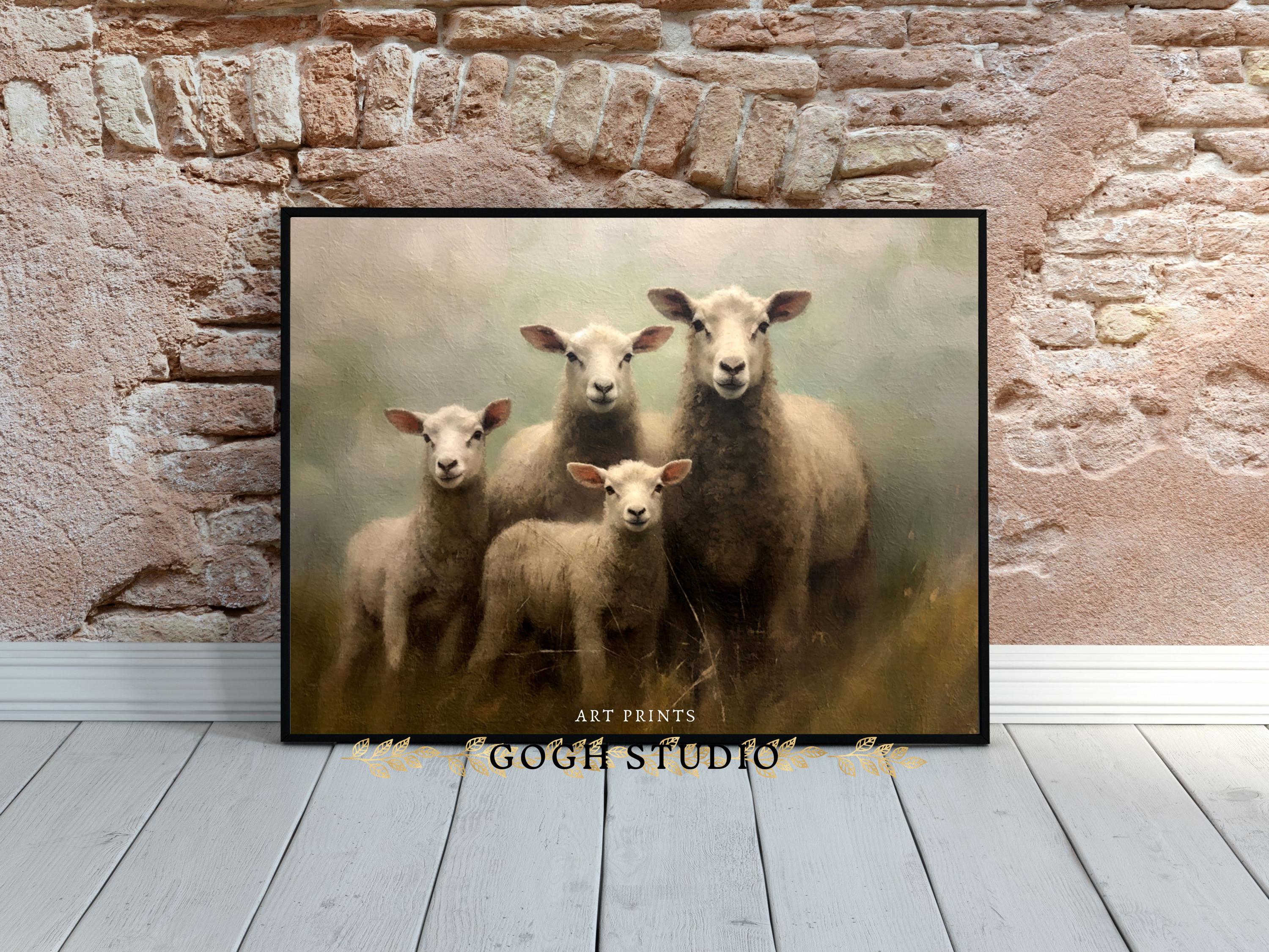 Vintage Sheep Painting Art Print, Farmhouse Animal Portrait (digital ...