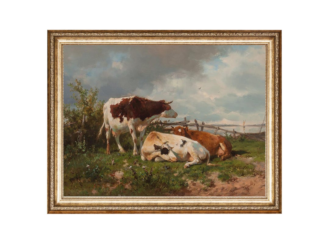 Cow Art Print Farm Painting Farm Animal Art Oil Painting, Cottage Core ...