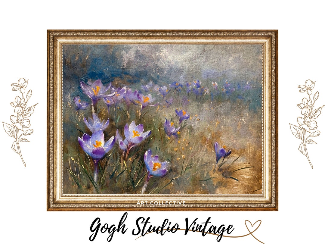 Wildflower Painting Spring Flowers Purple Crocus, Floral Wall Art ...